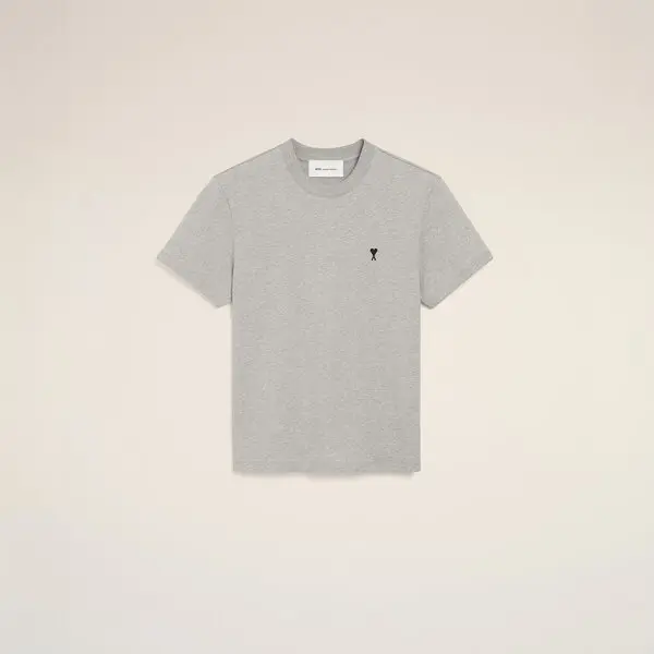 AMI Paris Grey Cotton T-shirt With De Coeur Grey