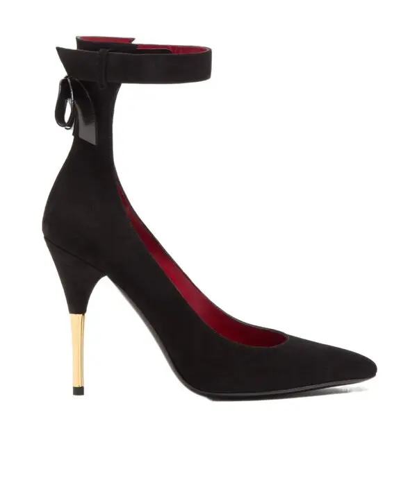 Valentino Garavani Suede Ankle Strap Pointed Toe Pumps With Vlogo Embellishment - Black