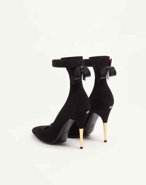 Valentino Garavani Suede Ankle Strap Pointed Toe Pumps With Vlogo Embellishment - Black