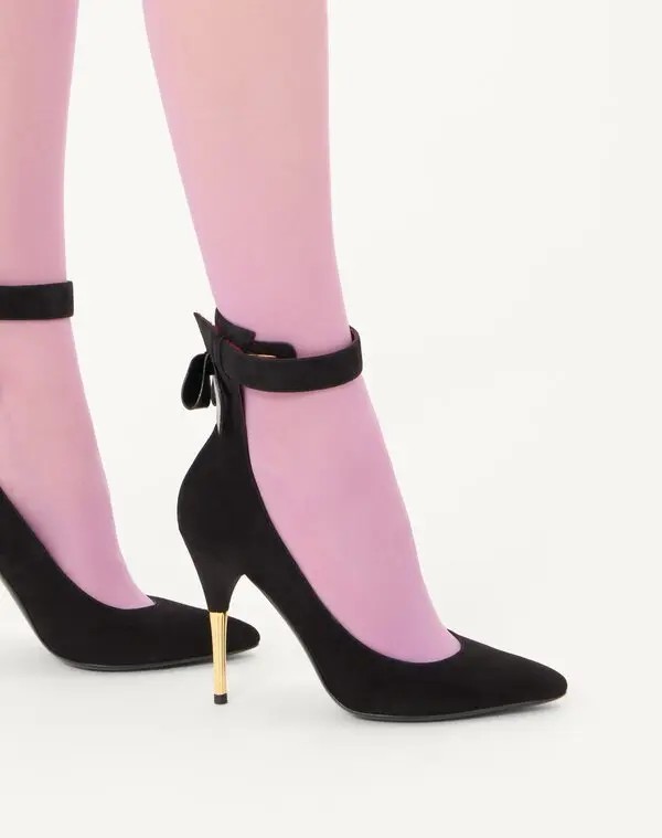 Valentino Garavani Suede Ankle Strap Pointed Toe Pumps With Vlogo Embellishment - Black