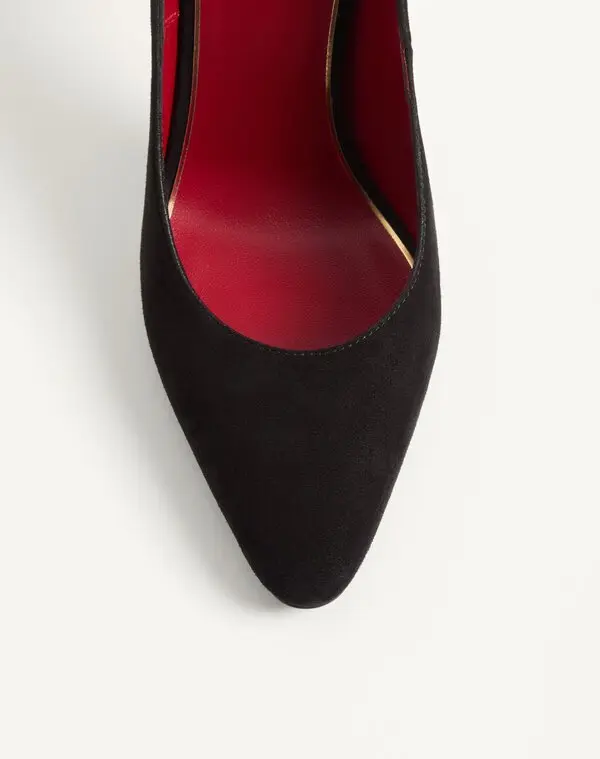 Valentino Garavani Suede Ankle Strap Pointed Toe Pumps With Vlogo Embellishment - Black