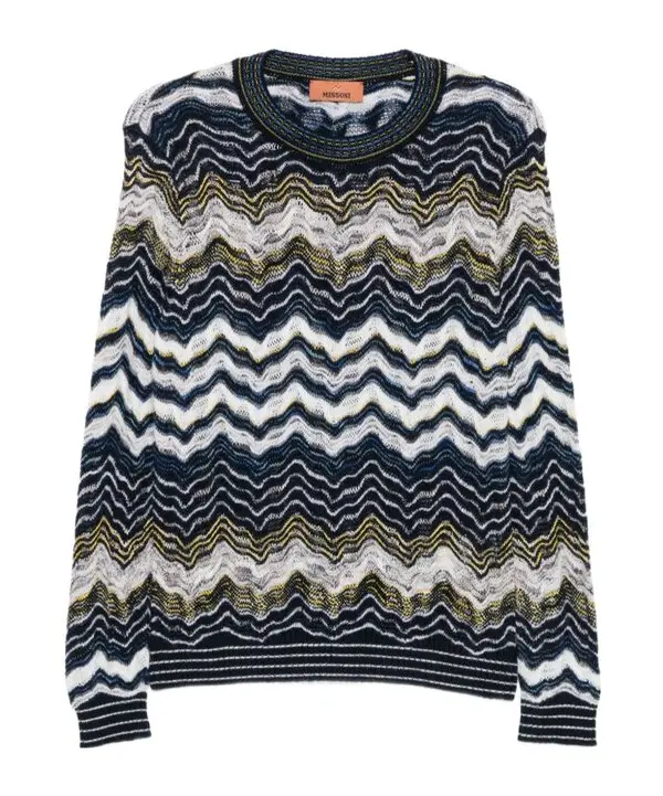Missoni Wave Knit Crewneck Sweater - Navy