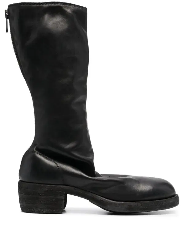 Guidi Rear-zip Leather Boots - Black