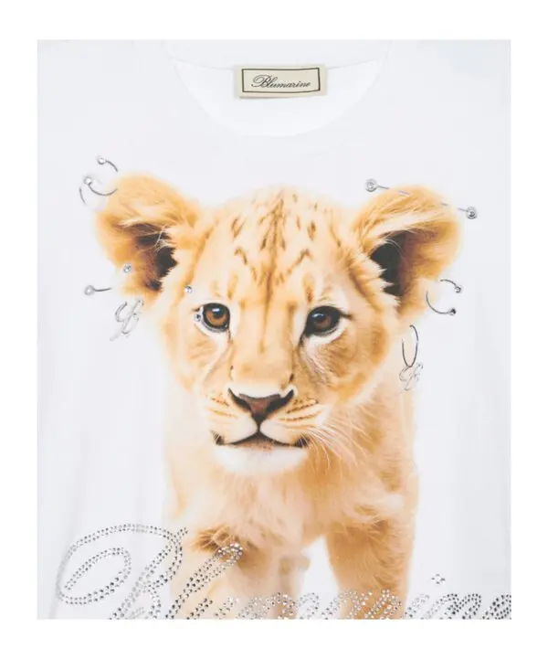 Blumarine Cotton Jersey T-shirt With Lion Print And Rhinestone Logo