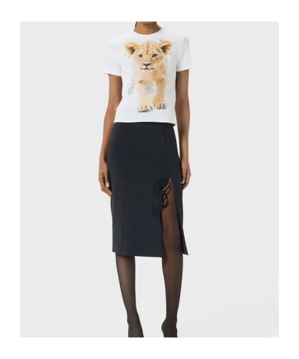 Blumarine Cotton Jersey T-shirt With Lion Print And Rhinestone Logo