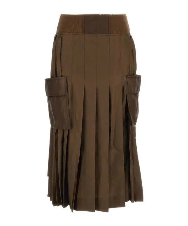 Sacai Pleated Midi Skirt - Brown