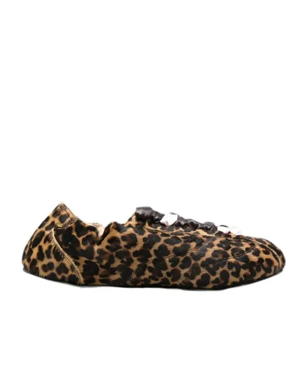 Repetto Leopard Print Ballet Flats With Ribbon Detailing - Brown