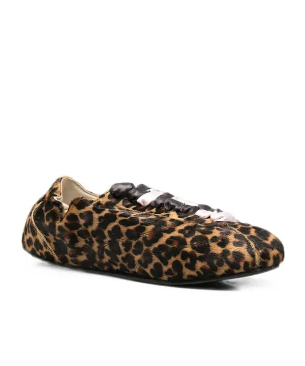 Repetto Leopard Print Ballet Flats With Ribbon Detailing
