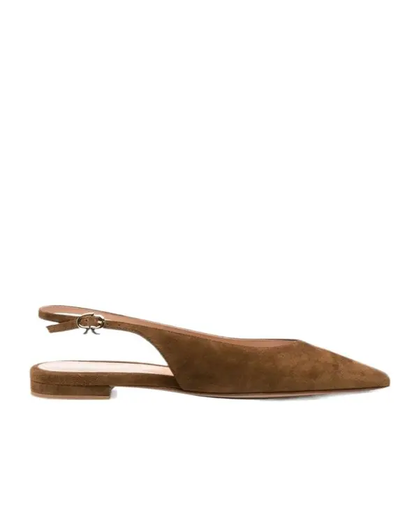 GIANVITO ROSSI Suede Slingback Pointed-toe Ballet Flats - Brown