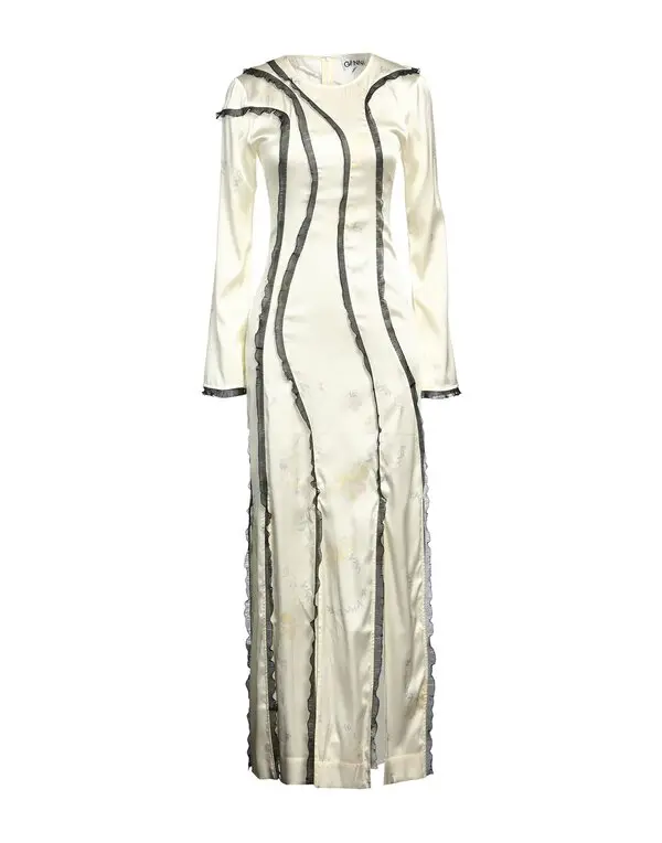 GANNI Floral Print Satin Long Sleeve Dress - White