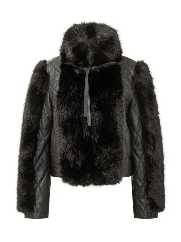 ROTATE BY BIRGER CHRISTENSEN Faux Fur Trimmed Leather Jacket - Black