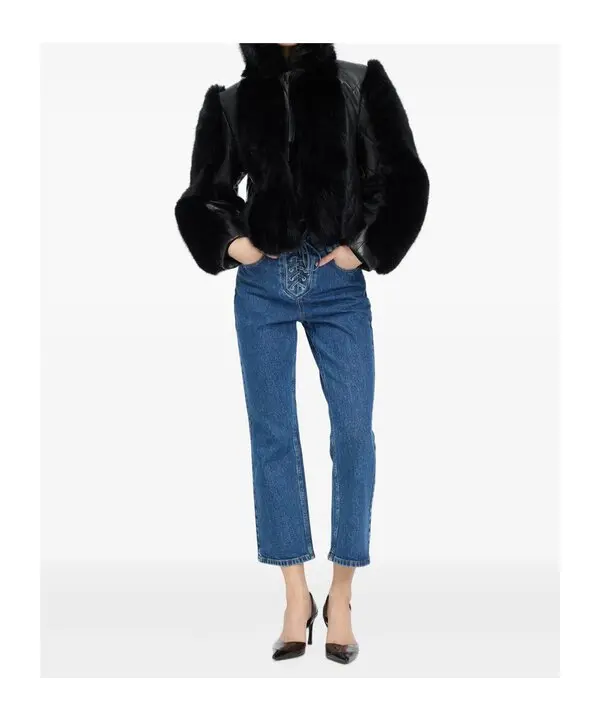 ROTATE BY BIRGER CHRISTENSEN Faux Fur Trimmed Leather Jacket