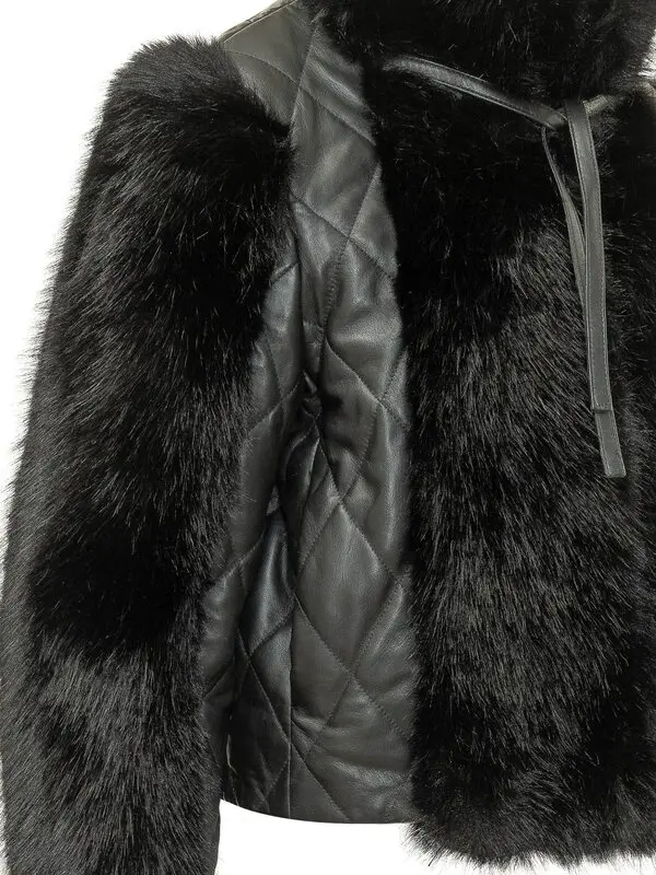 ROTATE BY BIRGER CHRISTENSEN Faux Fur Trimmed Leather Jacket