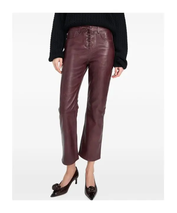 ROTATE BY BIRGER CHRISTENSEN Flared Leather Capri Pants Mahogany