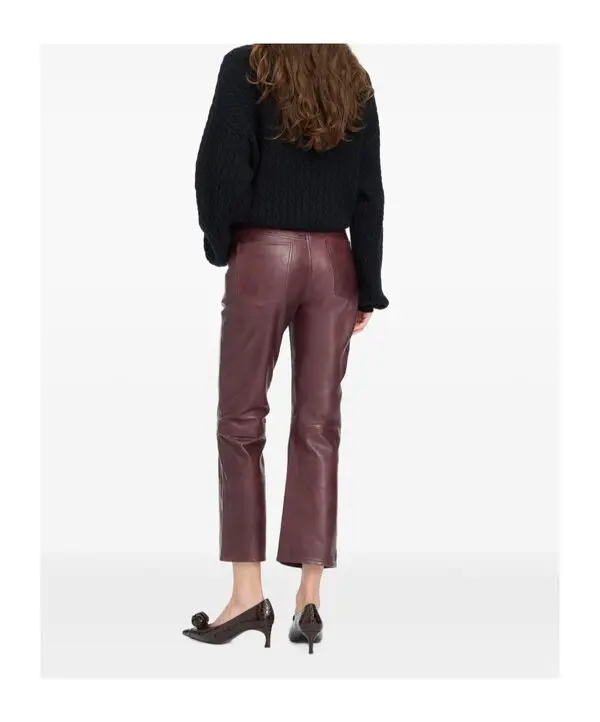ROTATE BY BIRGER CHRISTENSEN Flared Leather Capri Pants Mahogany