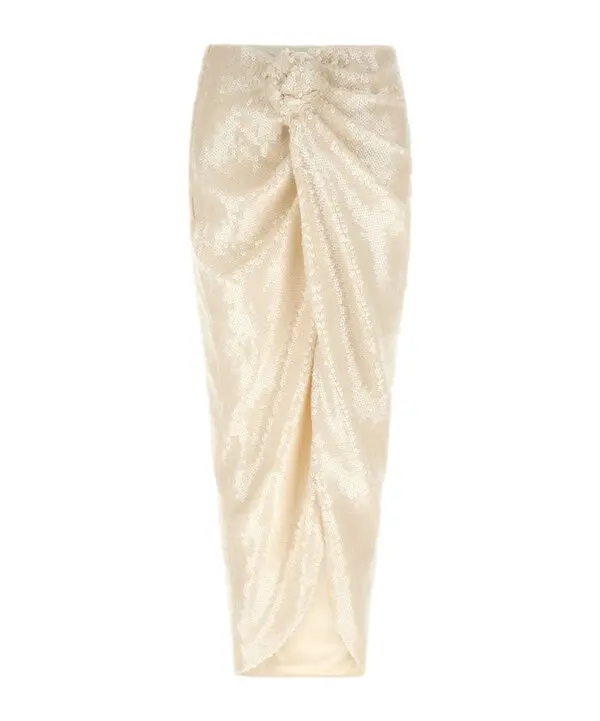 ROTATE BY BIRGER CHRISTENSEN Draped Sequin Midi Skirt - White