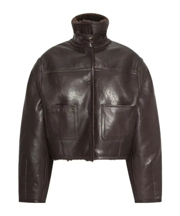 ROTATE BY BIRGER CHRISTENSEN Bonded Fur Leather Jacket Dark - Brown