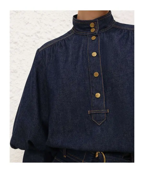 Zimmermann Denim Puffsleeve Blouse