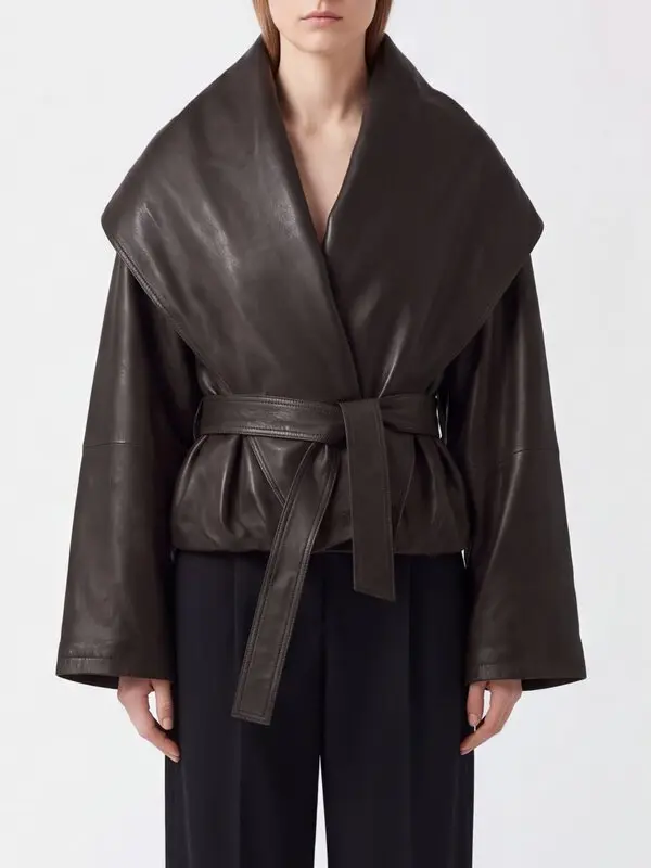 Magda Butrym Long Sleeve Leather Jacket - Brown