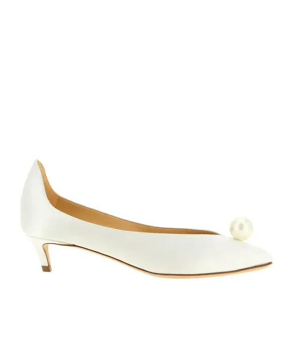 Magda Butrym Pearl Embellished Satin Pumps - White