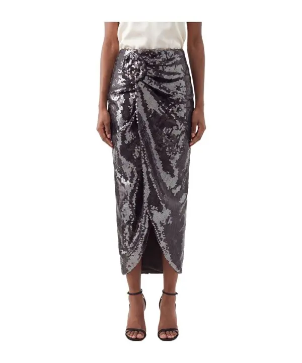 ROTATE BY BIRGER CHRISTENSEN Sequin Midi Skirt - Black Ash
