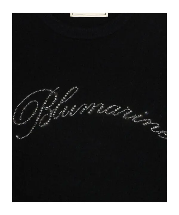 Blumarine Logo Crystal Cropped Sweater