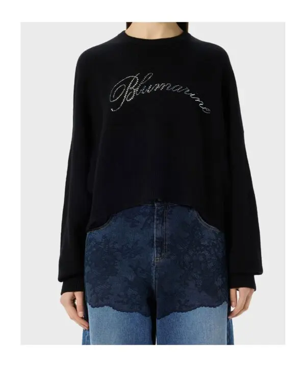 Blumarine Logo Crystal Cropped Sweater
