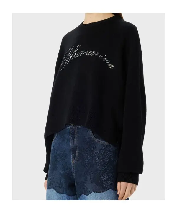 Blumarine Logo Crystal Cropped Sweater