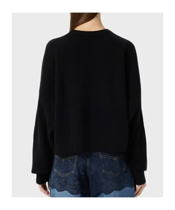 Blumarine Logo Crystal Cropped Sweater