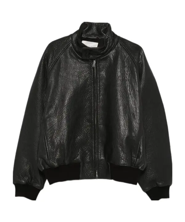 Studio Nicholson Leather Bomber Jacket - Black