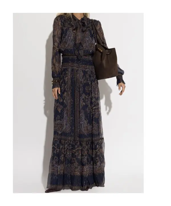 SELF-PORTRAIT Paisley Print Metallic Thread Maxi Dress