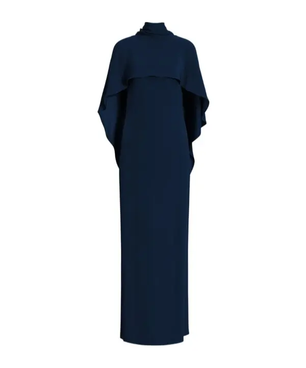 Alberta Ferretti Maxi Dress With Cape Detail And Back Bow - Blue