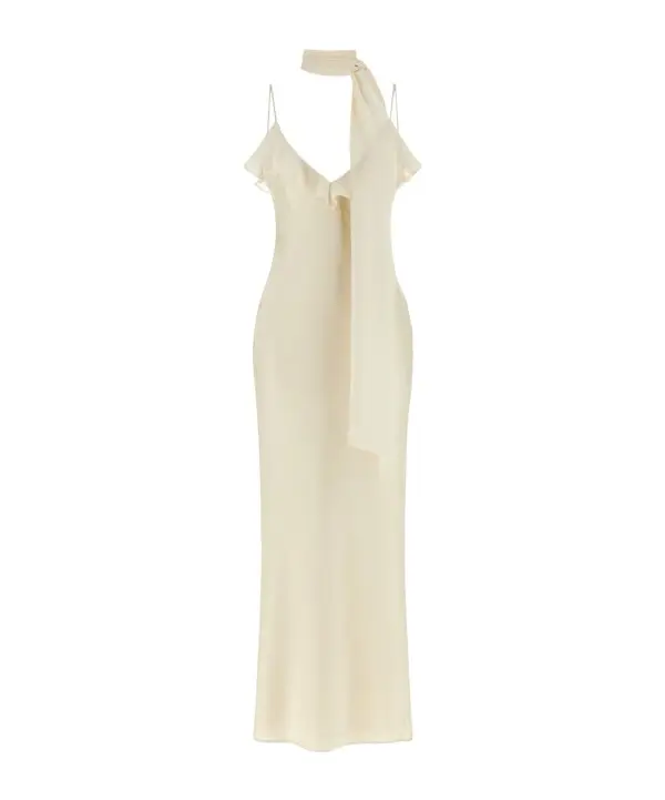 ROTATE BY BIRGER CHRISTENSEN V-neck Ruffled Slip Dress - White