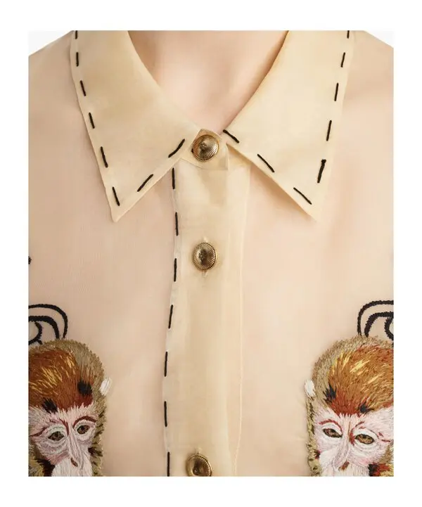 Khaite Goya Silk Organza Monkey Embroidered Shirt