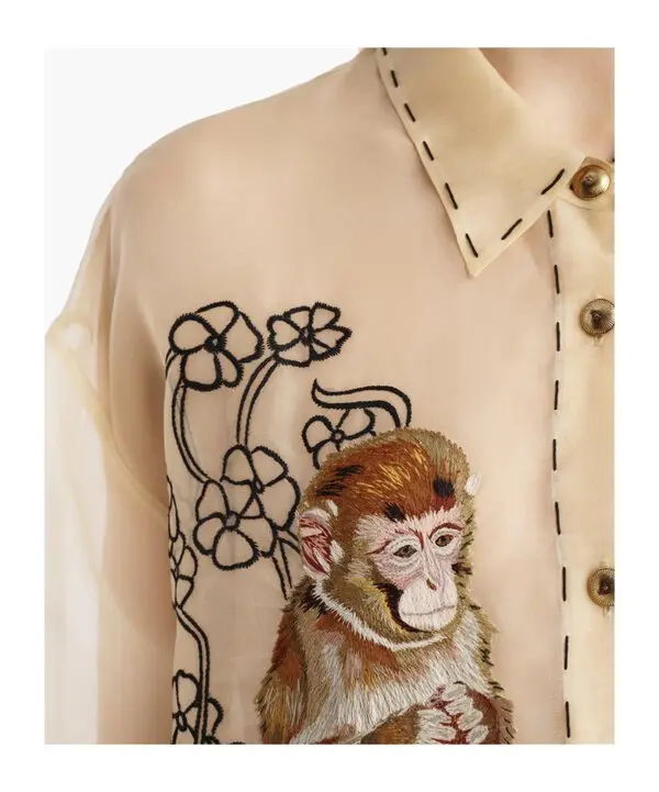 Khaite Goya Silk Organza Monkey Embroidered Shirt