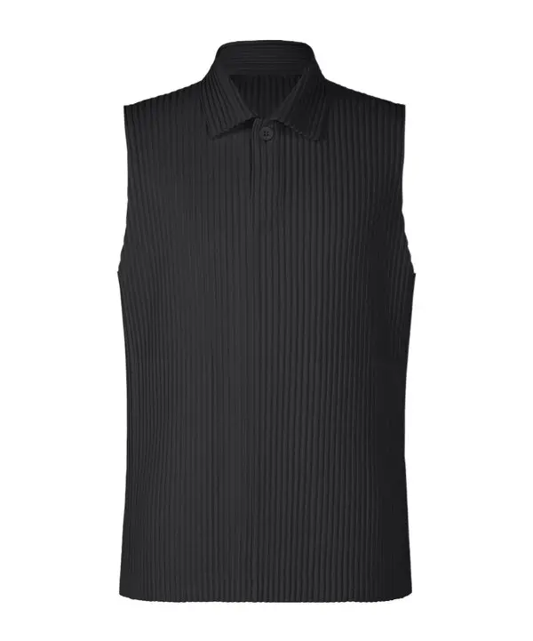 Issey Miyake Sleeveless Pleated Polo Shirt - Black