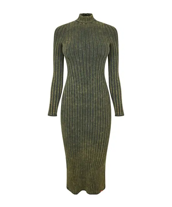 DIESEL® Mockneck Longsleeve Knit Midi Dress - Green