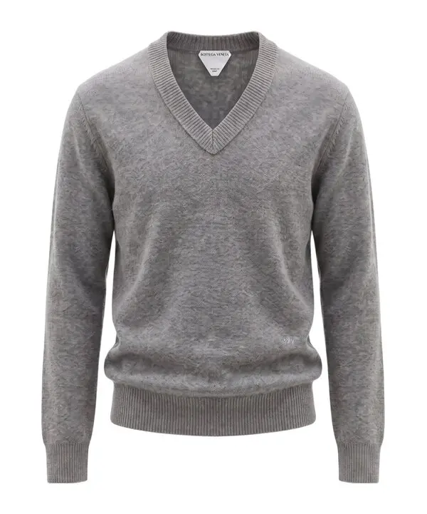 Bottega Veneta Long Sleeve Knit V-neck Top - Gray