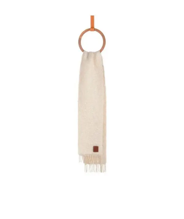 Loewe Logo Patch Fringed Scarf - White