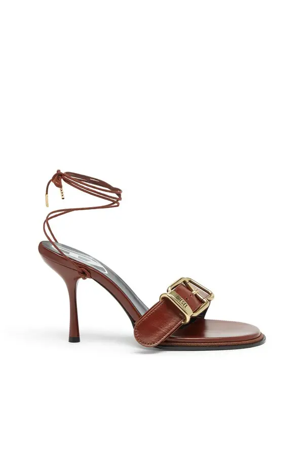 DIESEL® Leather Ankle Wrap Sandals With Gold-tone Buckle
