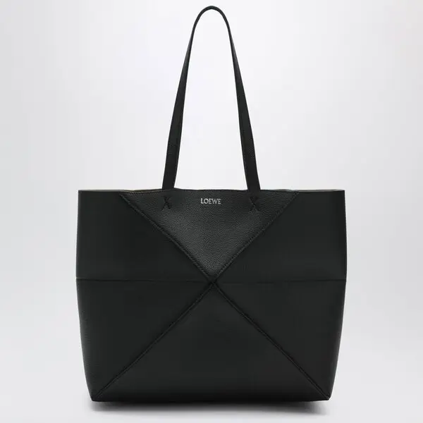 Loewe Medium Leather Puzzle Fold Tote Bag - Black