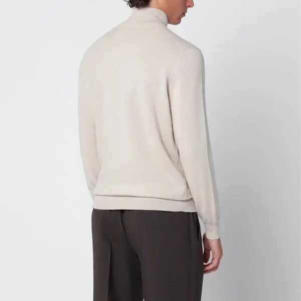 Brunello Cucinelli Sand Cashmere Half-zip Turtleneck Sweater