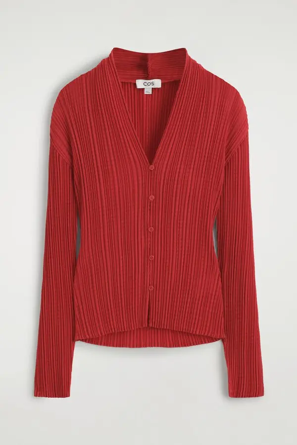 Cos Pleated Jacquard Cardigan - Red