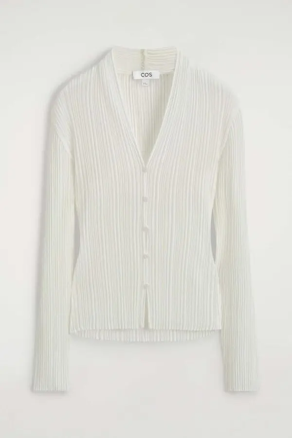 Cos Pleated Jacquard Cardigan - White