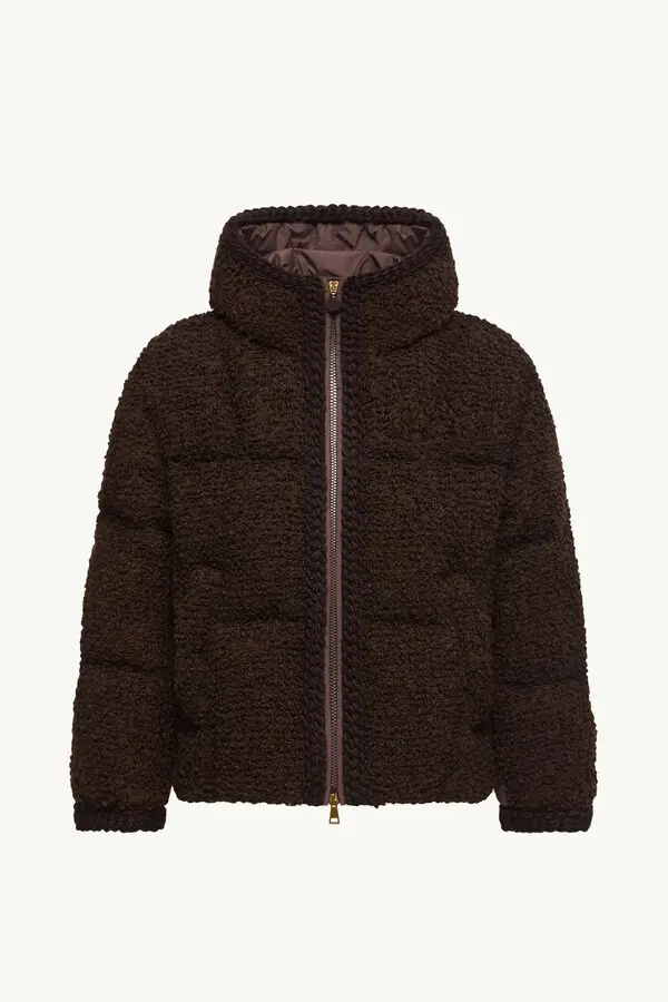 Moncler Cristallin Hooded Wool Blend Short Down Jacket - Brown