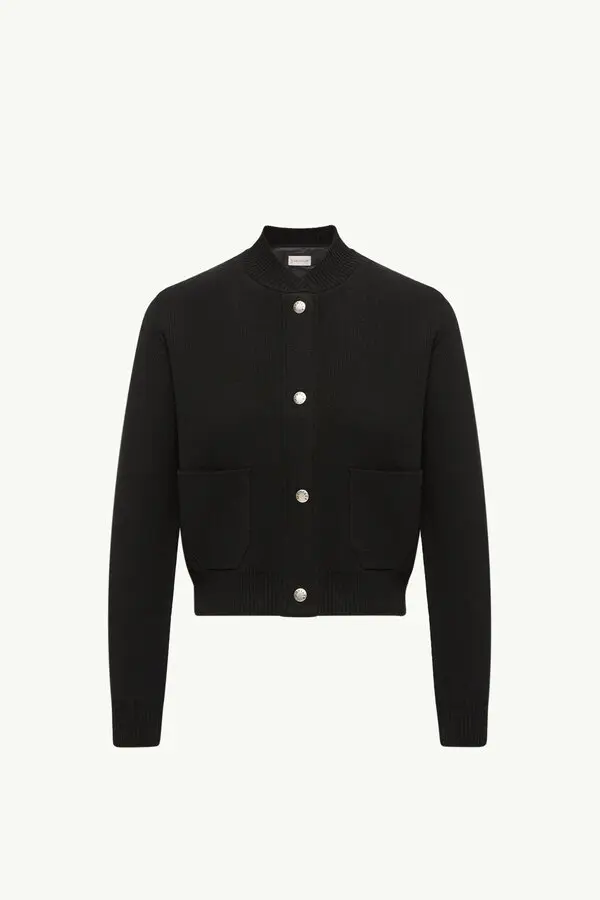 Moncler Wool & Cashmere Blend Padded Cardigan - Black