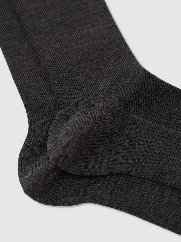 REISS Charlie Wool-cotton Fine-rib Socks - Charcoal