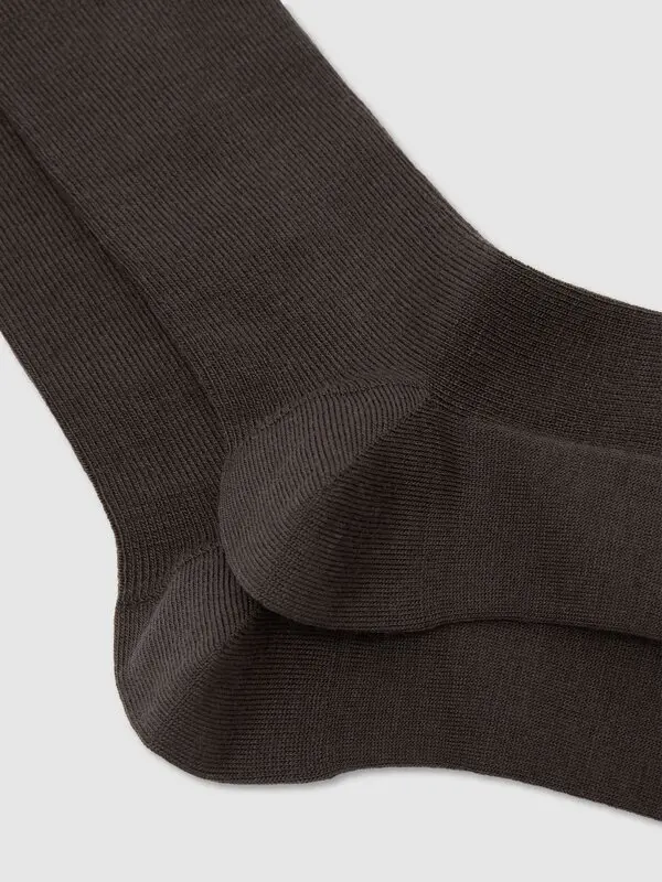 REISS Charlie Wool-cotton Fine-rib Socks - Chocolate