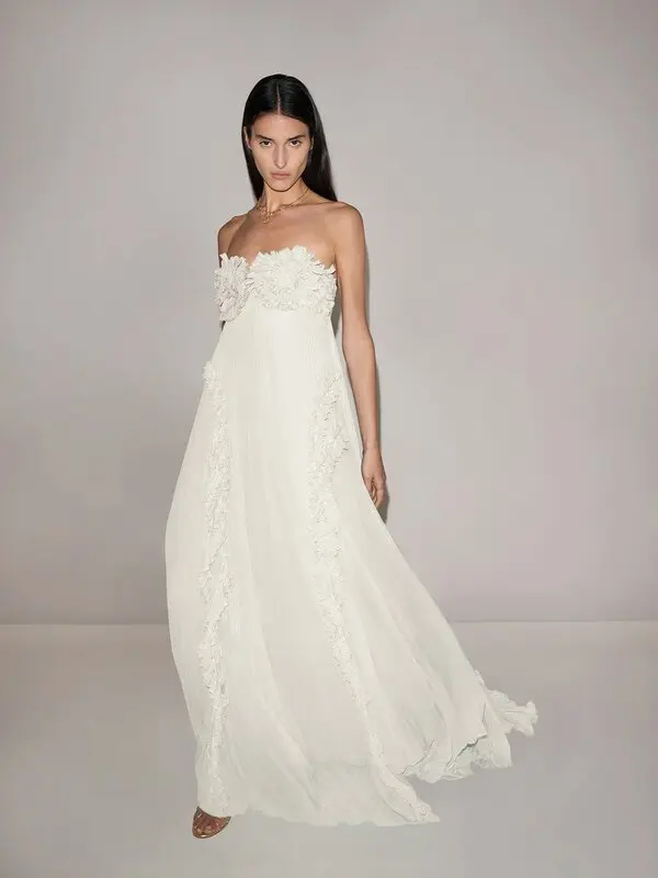 Alexis Odette Strapless Floral Appliqué Gown - Ivory