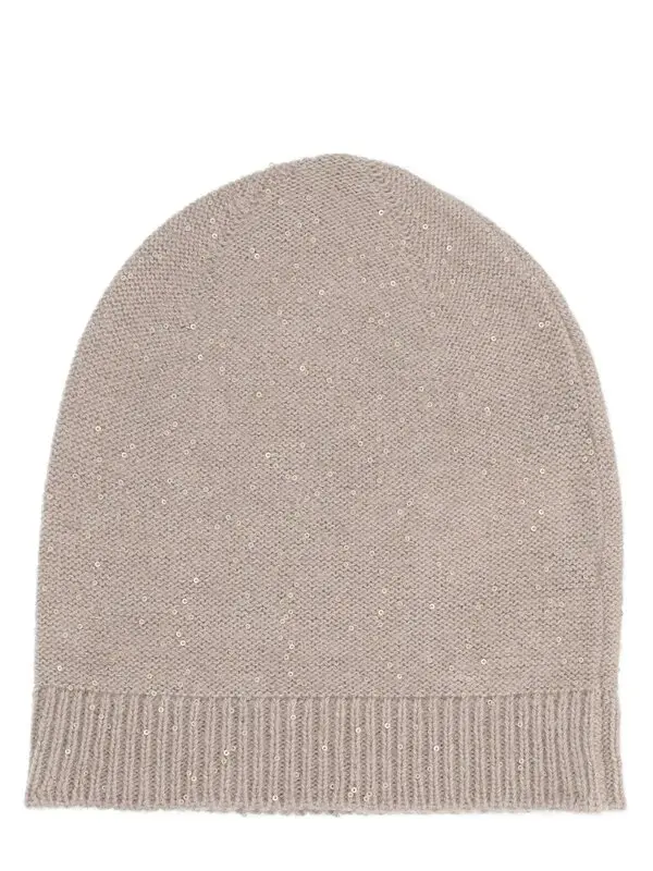 Fabiana Filippi Beanie In Wool, Silk, And Cashmere With Sequins - Beige